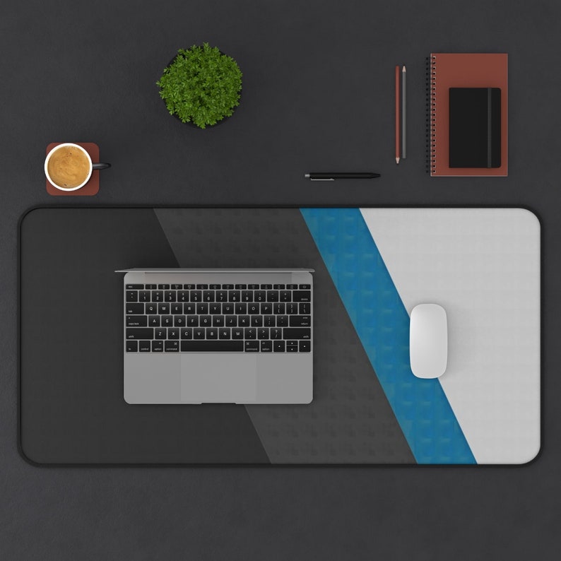 Abstract Gray & Blue Desk Mat: Modern Geometric Office Decor - Etsy