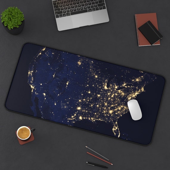 Navy Blue USA Satellite Desk Mat Space Stars Office Desk Pad | Etsy