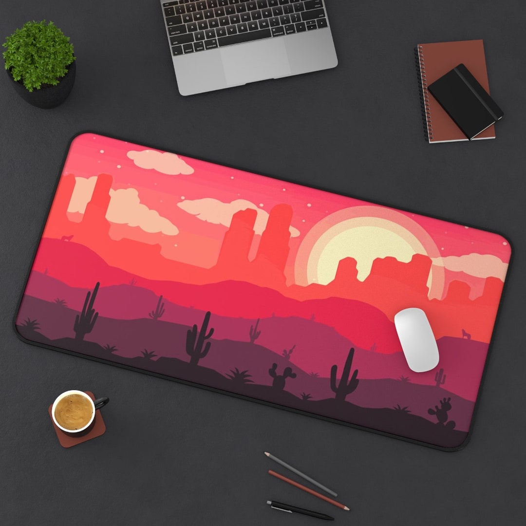 Desert Mountain Sunset Desk Mat Gaming Office, Colorful Landscape Mouse ...