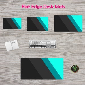 Gray Blue Abstract Desk Mat, Modern Teal Geometric Office Desk Pad ...