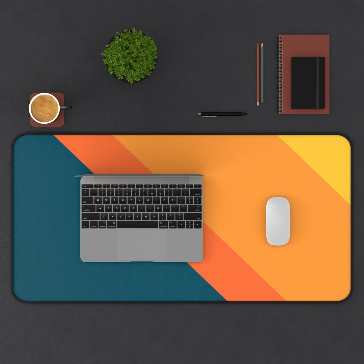 Orange Blue Abstract Desk Mat, Gaming Office Modern Gradient Desk Pad ...