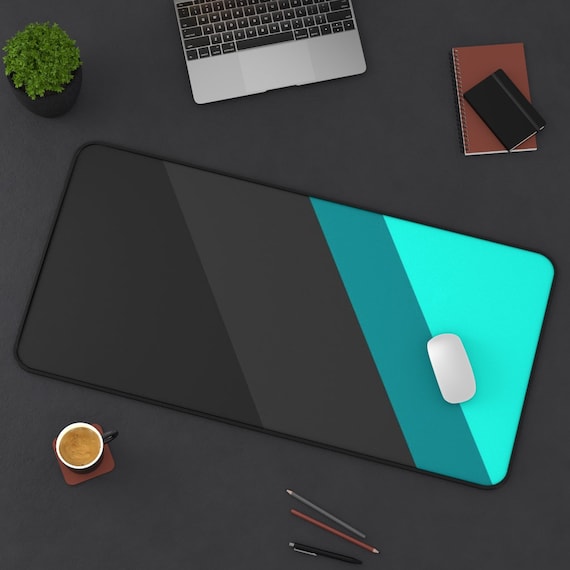 Gray Blue Abstract Desk Mat Modern Teal Geometric Office Desk - Etsy