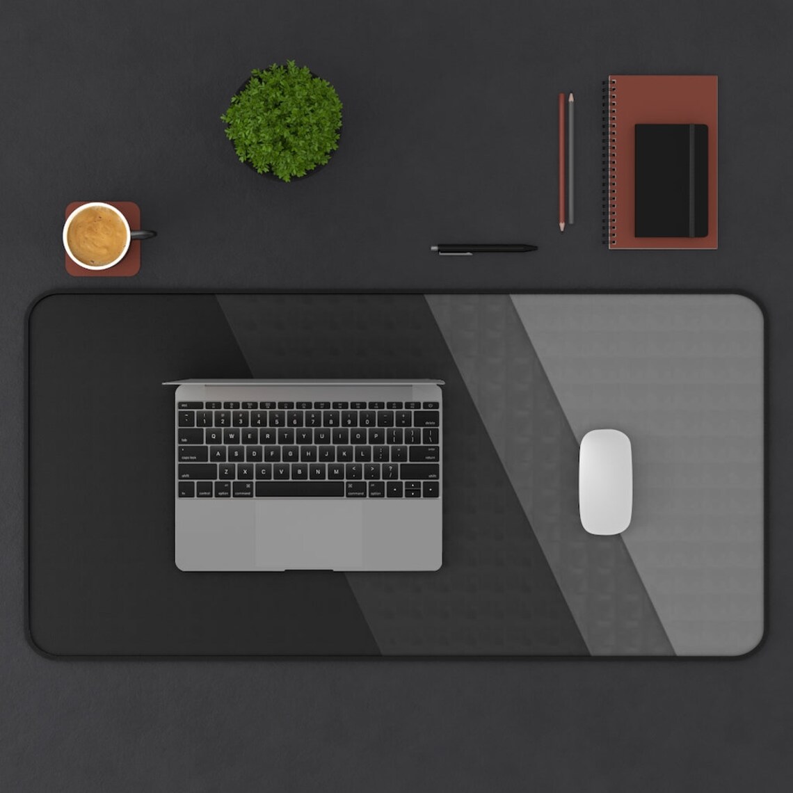 Monochrome Gray Abstract Desk Mat, Geometric Gradient Office Desk Pad ...