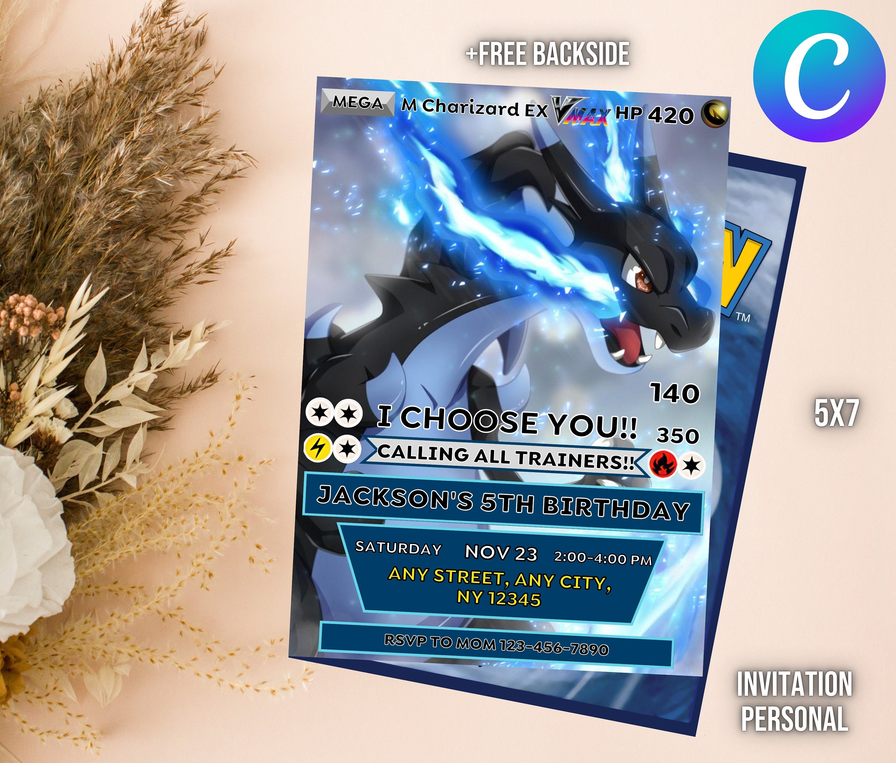 Editable and Personalized Pokemon Party Invite | Pokemon Card Birthday ...