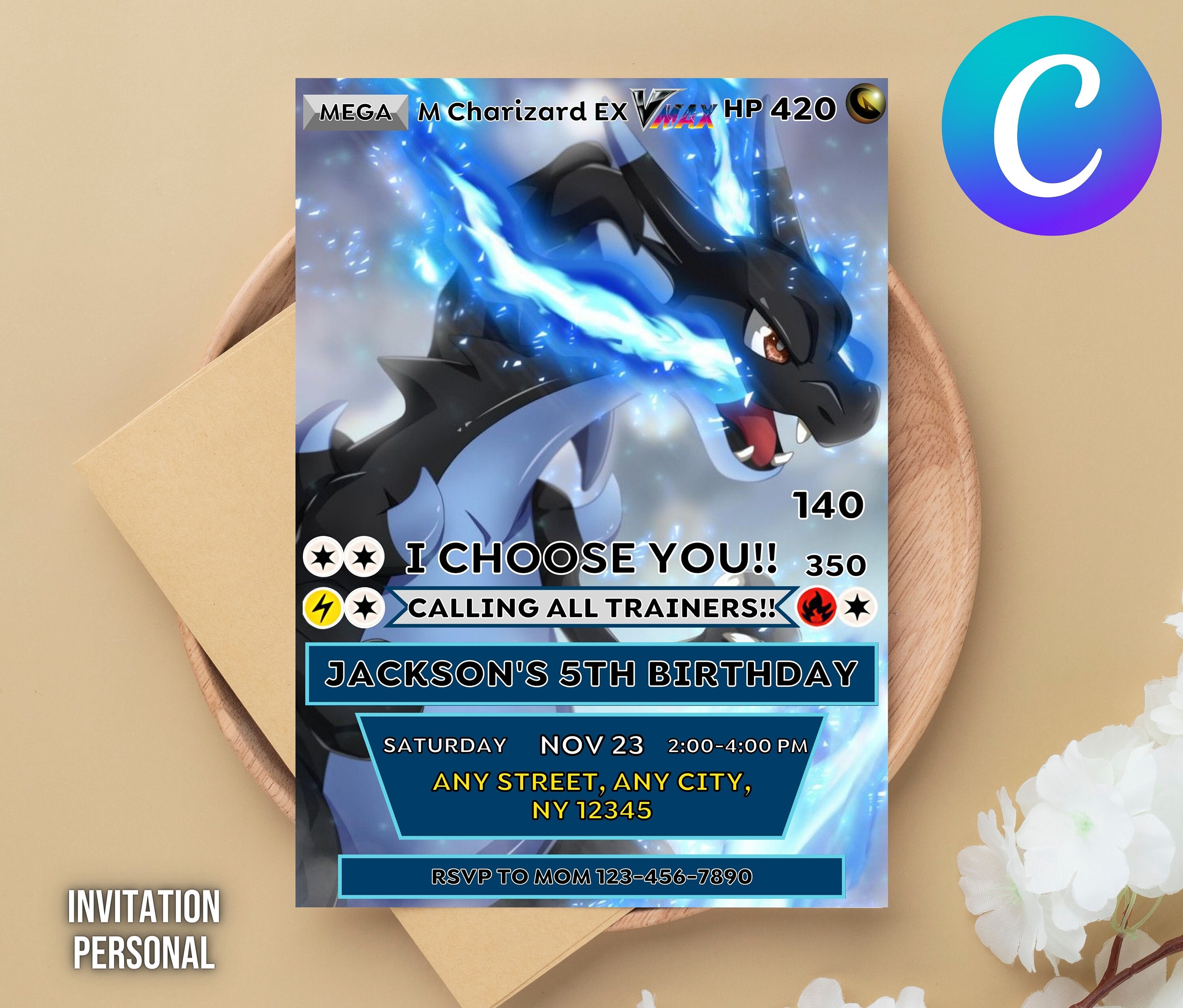 Editable and Personalized Pokemon Party Invite | Pokemon Card Birthday ...