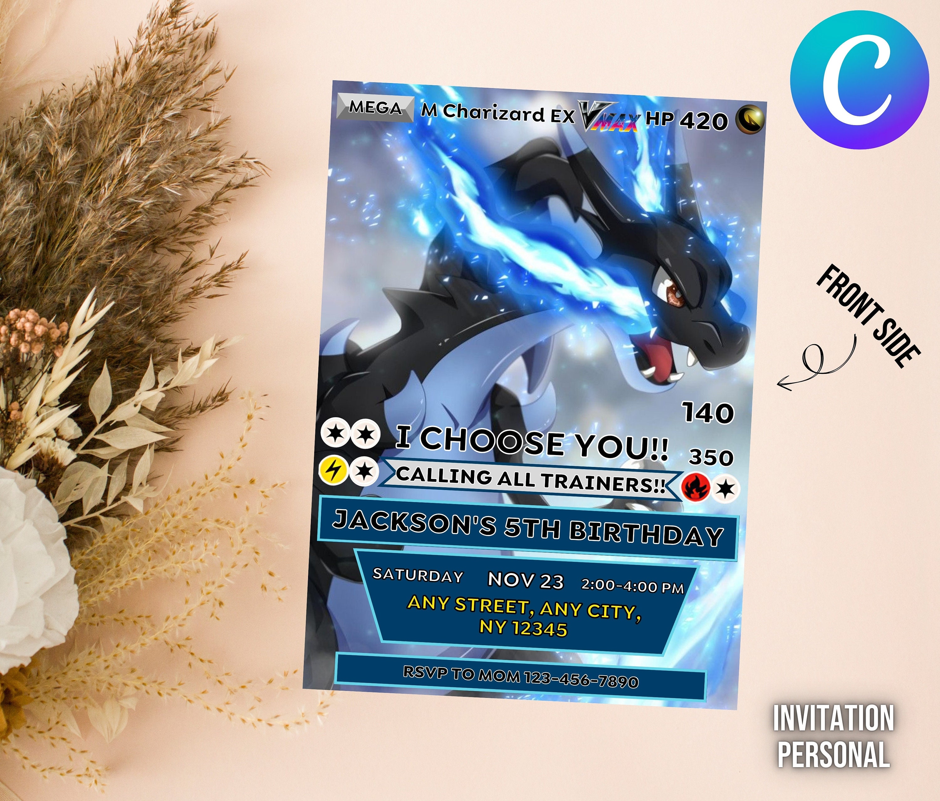 Editable and Personalized Pokemon Party Invite | Pokemon Card Birthday ...