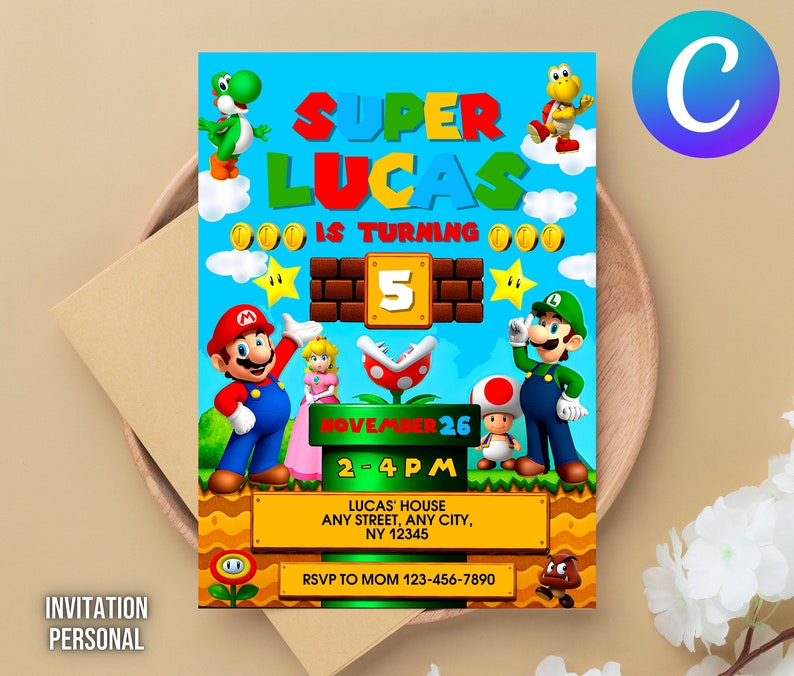 Super Mario Birthday Invitation Mario Birthday Party Template ...