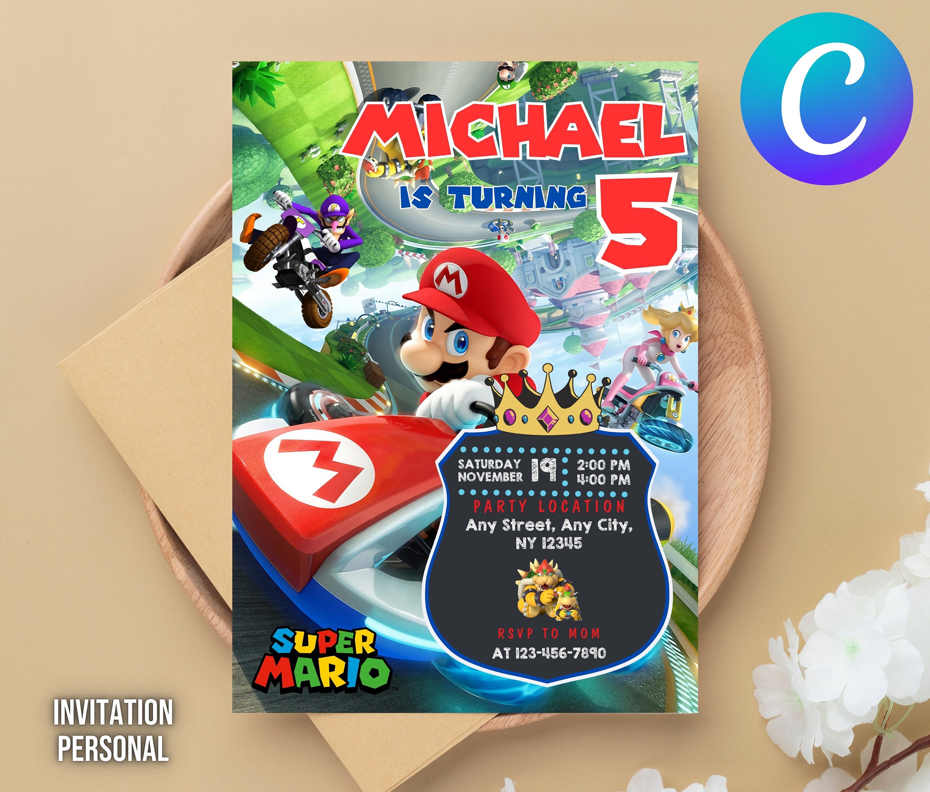 Personalized and Editable Super Mario Kart Theme Video Game Birthday ...