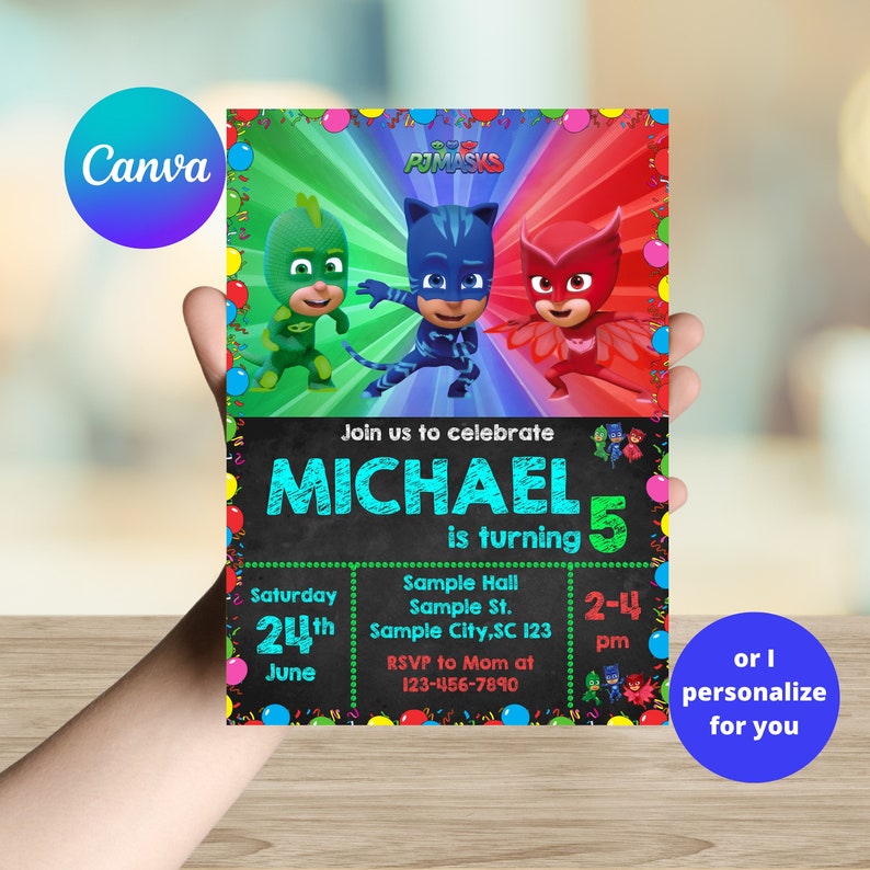 PJ Masks Invitation Editable PJ Masks Birthday Party Invite - Etsy