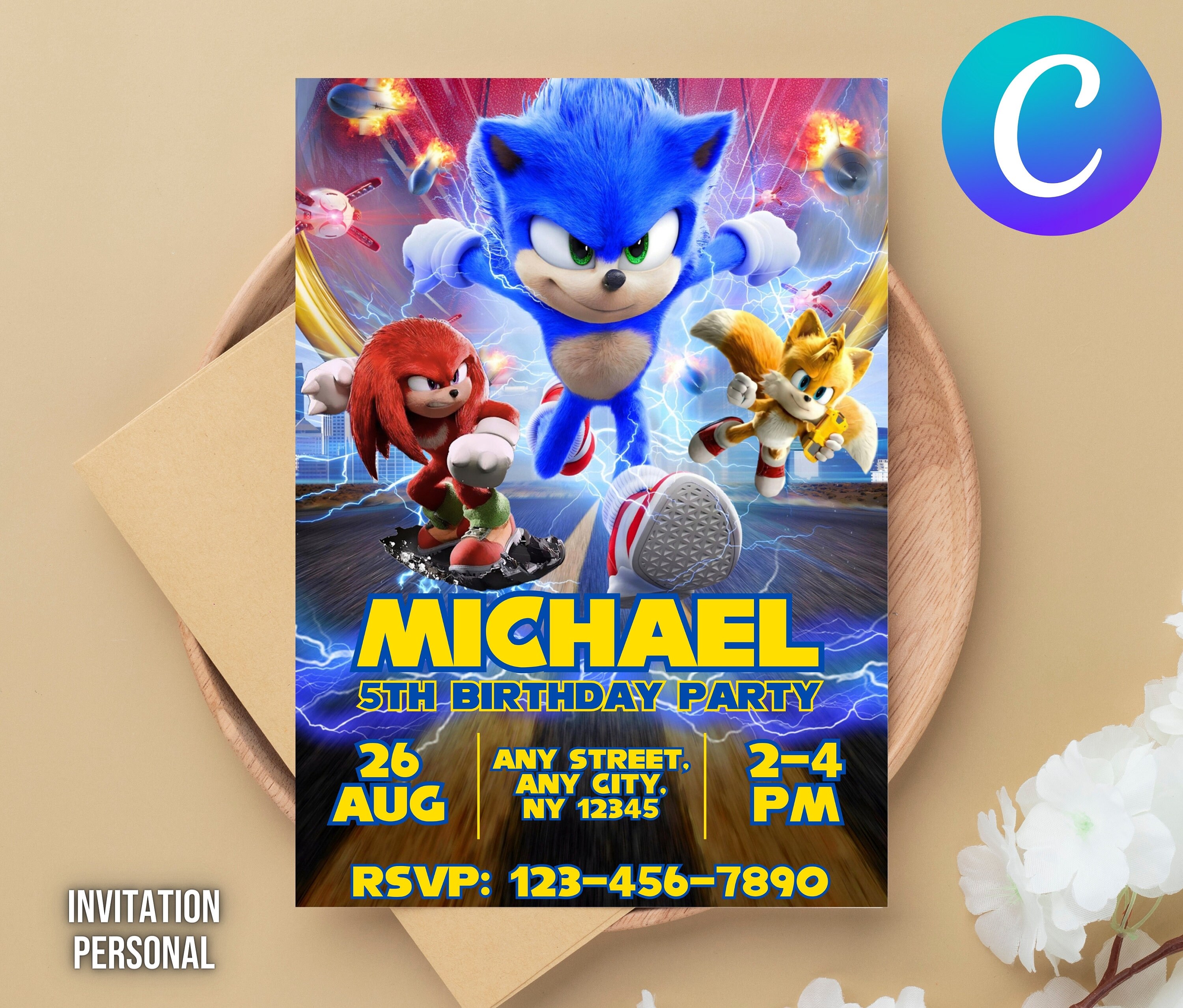 Sonic the Hedgehog Digital Birthday Invitation | Personalized and ...