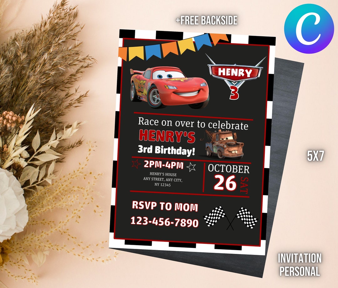 Cars Mcqueen Invitation Editable and Personalized Digital Invitation ...