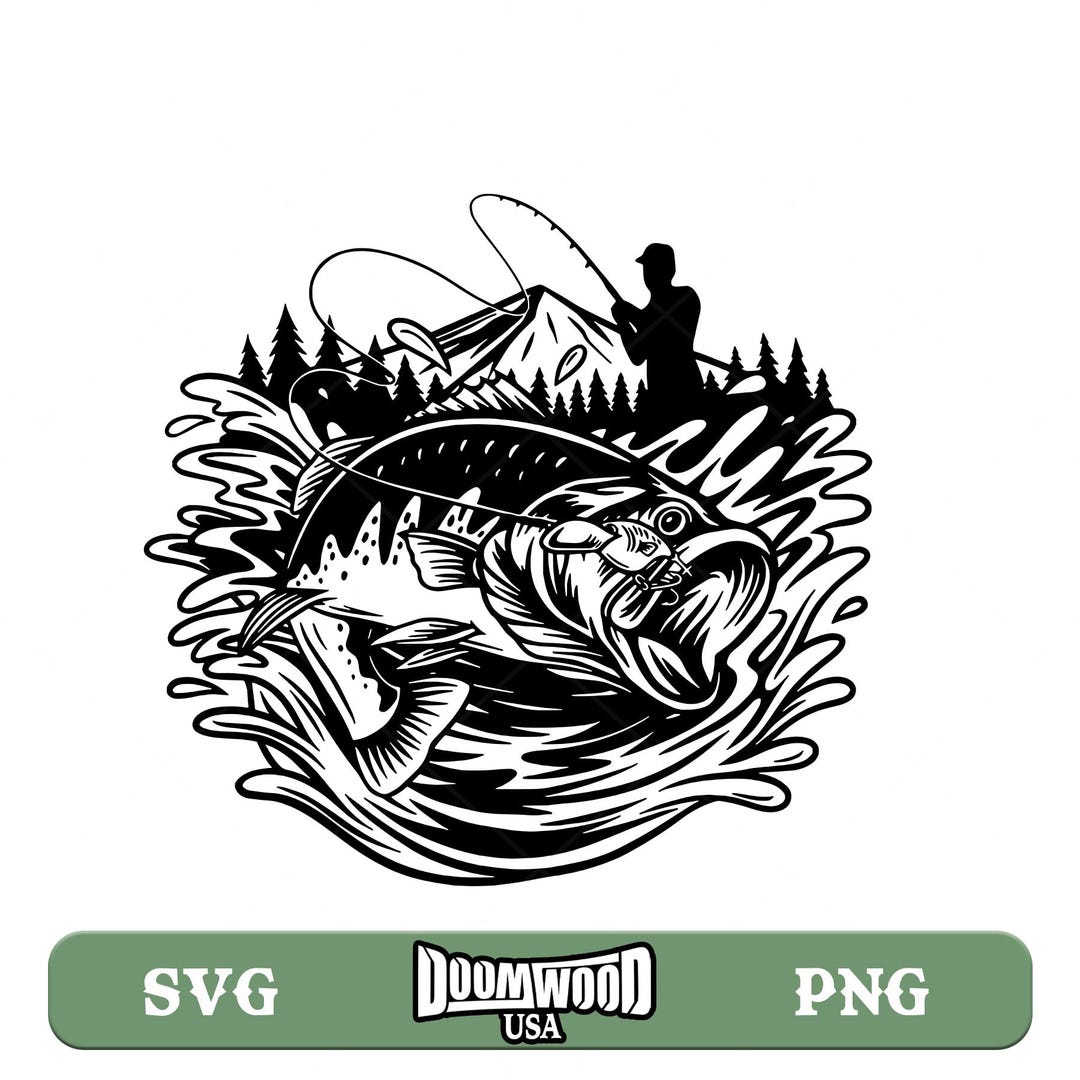Bass Fisher Svg Png Fisherman Fishing Fish Svg Bass Largemouth ...