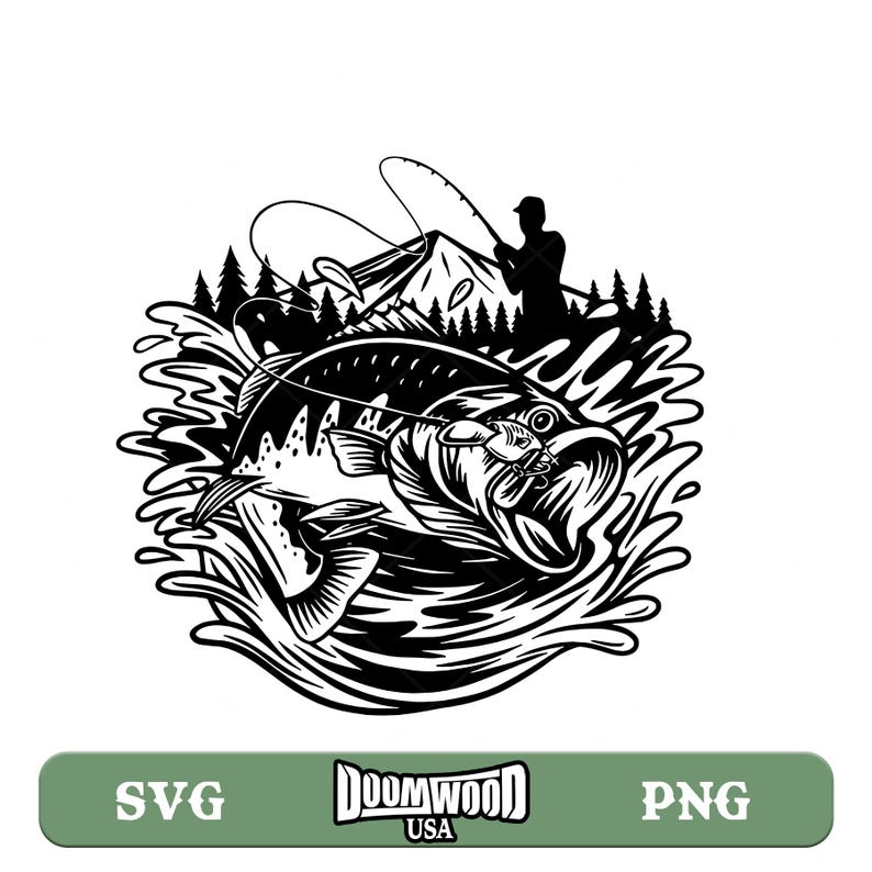 Bass Fisher Svg Png Fisherman Fishing Fish Svg Bass Largemouth ...