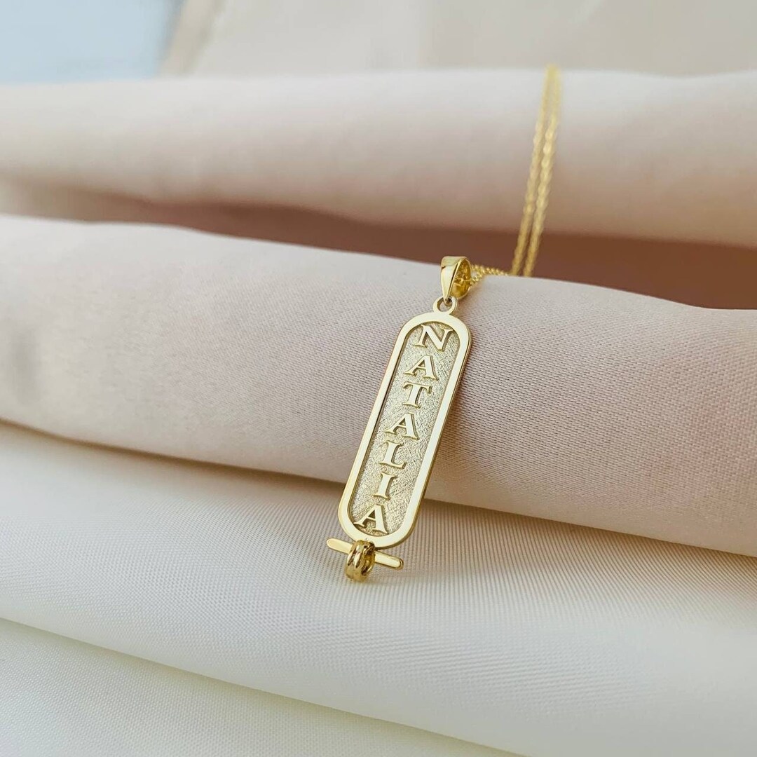 Bar Name Necklace, Custom Bar Charm Necklace, Cartouche Name Necklace ...