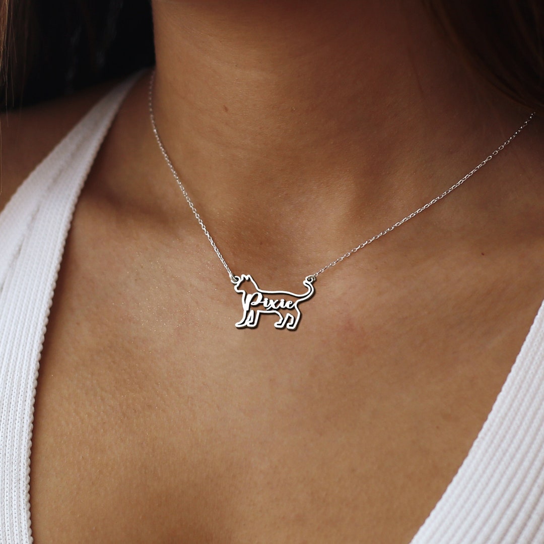Cat Necklace, Custom Cat Name Necklace, Cat Pendant Necklace, Engraved ...