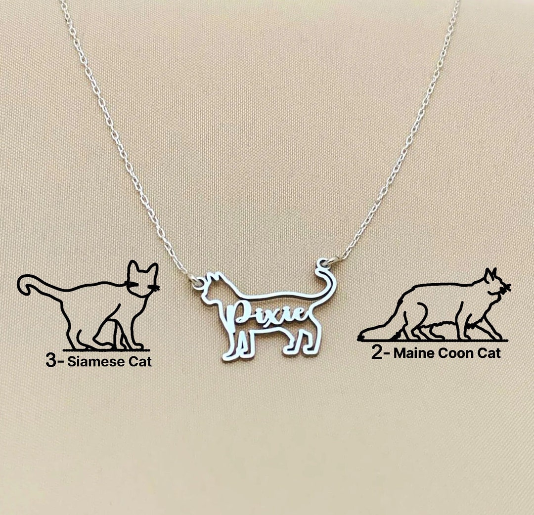 Cat Necklace, Cat Necklace With Name, Custom Cat Name Necklace ...