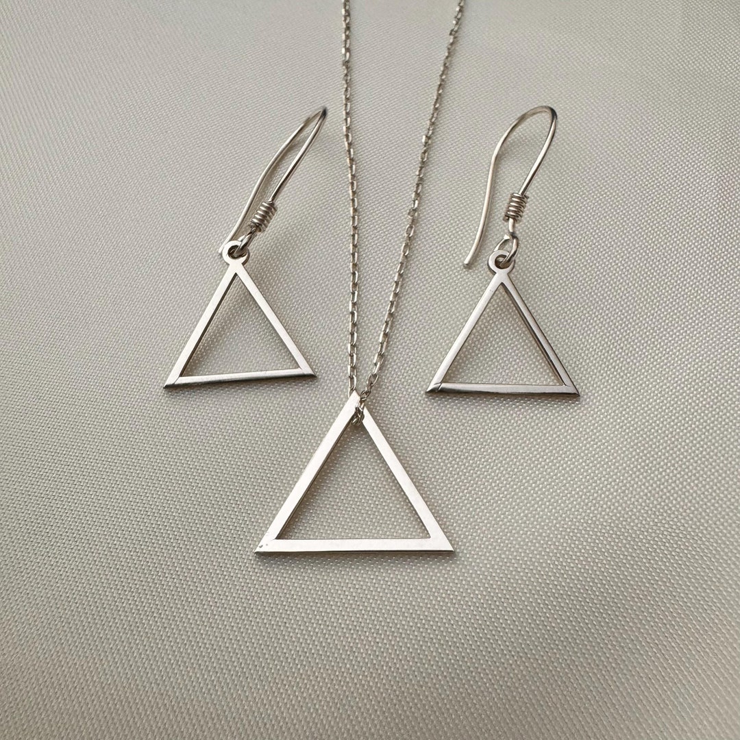 Triangle Necklace, Triangle Earrings, Sterling Silver Triangle Jewelry ...