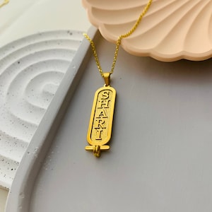 14K Gold Cartouche Name Necklace, Custom Cartouche Name Necklace, Gold ...