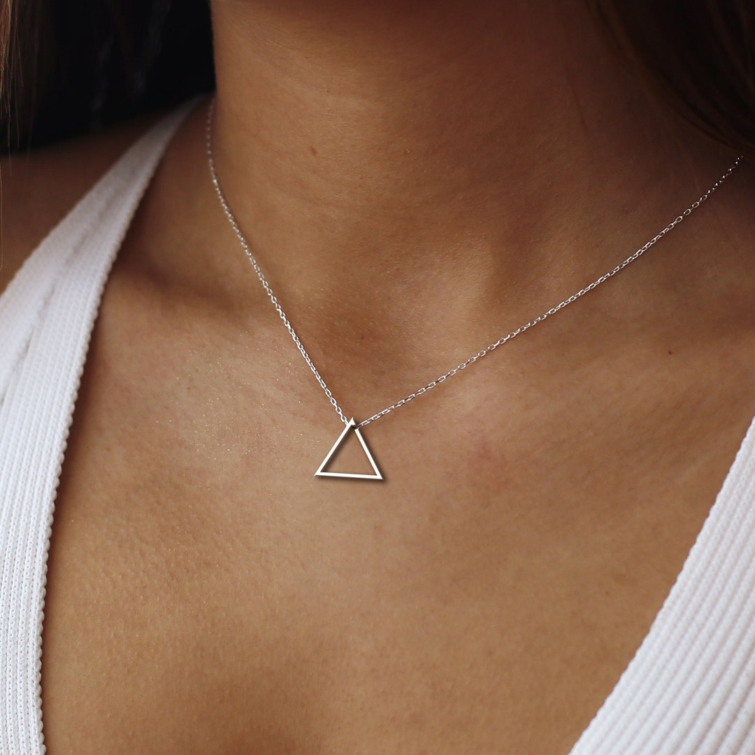 Triangle Necklace, 925 Sterling Silver Triangle Necklace, 14K Gold ...
