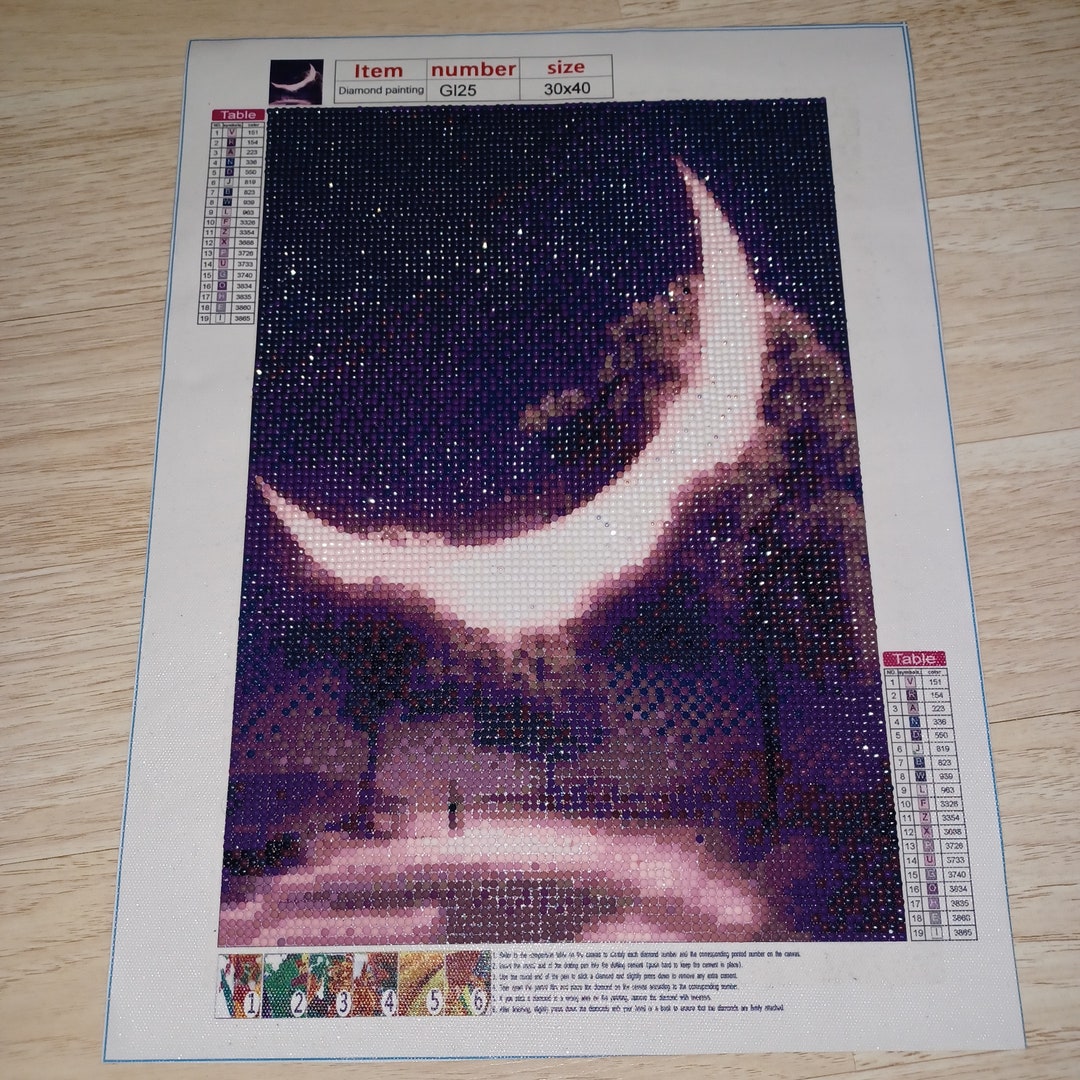 Completed Moon 3D Diamond Painting- Moon Vlouds Painting With Diamonds ...
