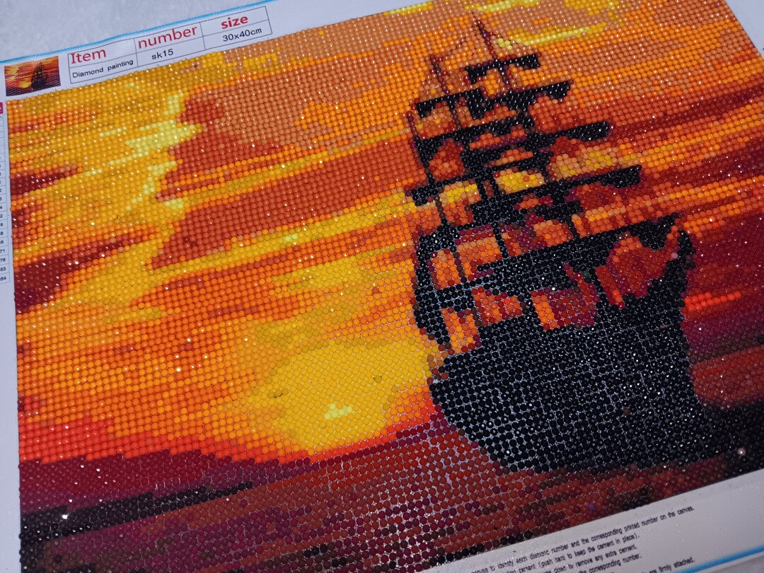 Completed Ship Boat 3D Diamond Painting- Ship Silhouette Painting With ...