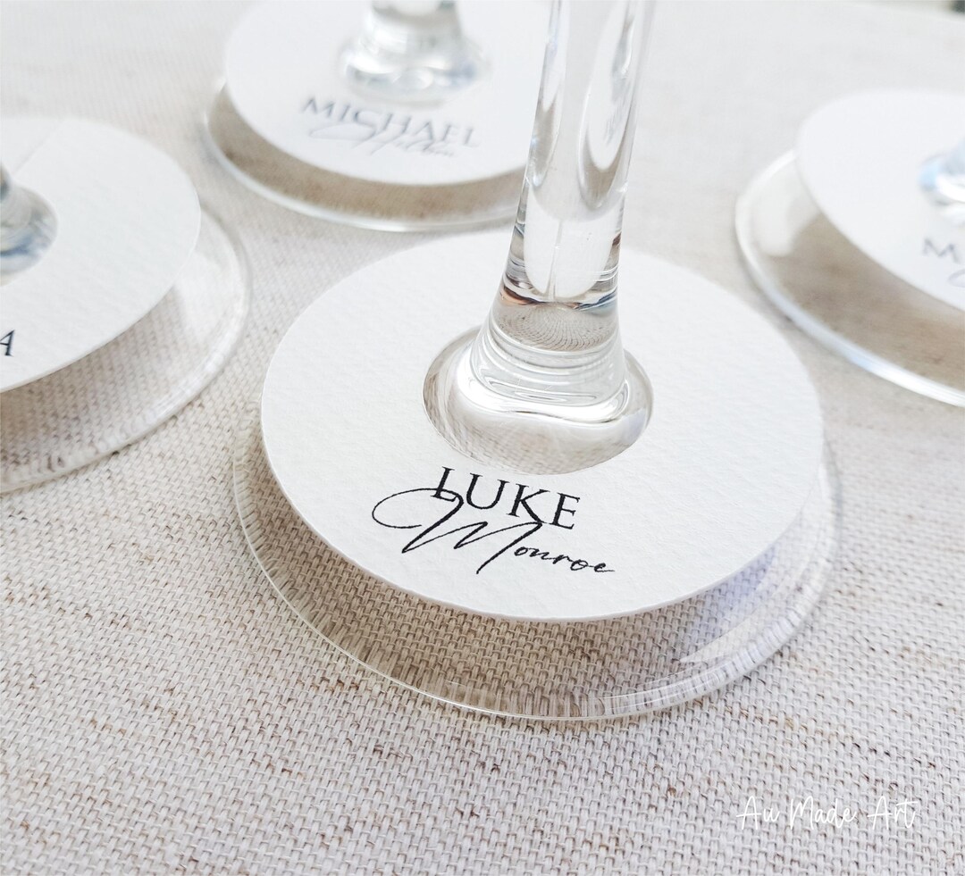 Circle Glass Guest Place Cards by Oxee, Classic Watercolor Custom Place ...