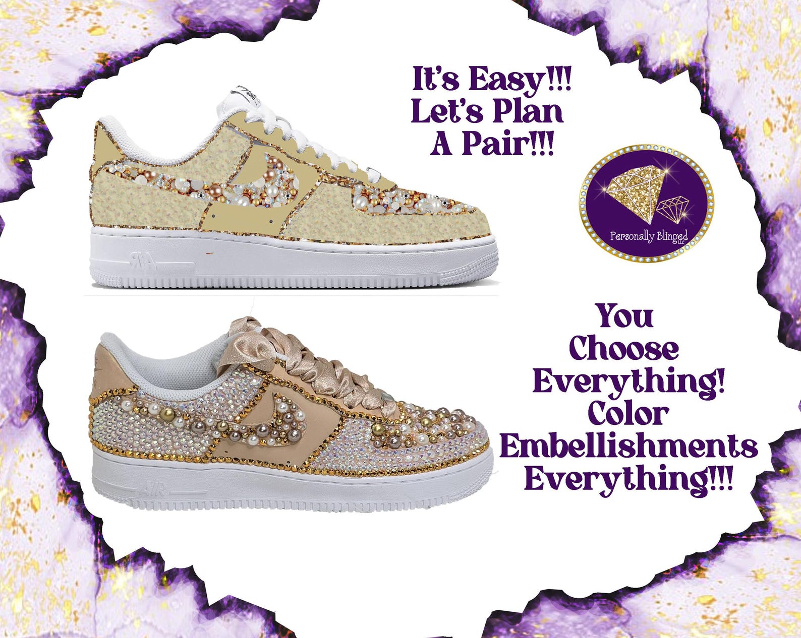 Lenore--authentic Custom Blinged Air Force Ones Af1s Wedding Shoes - Etsy