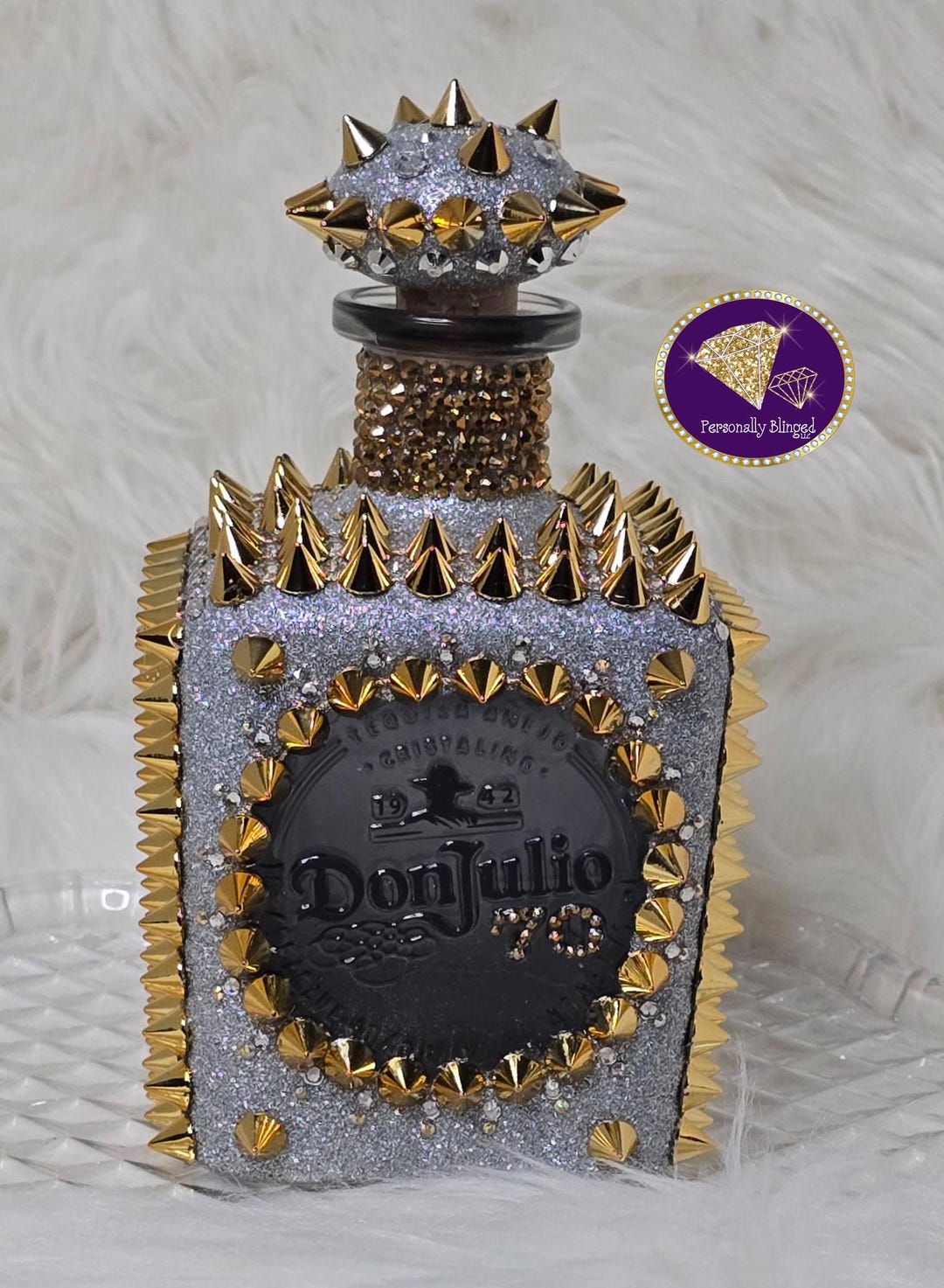 Blinged Tequila Bottle: Silver & Gold Spiked Glam Decor (750ml) "jagged ...