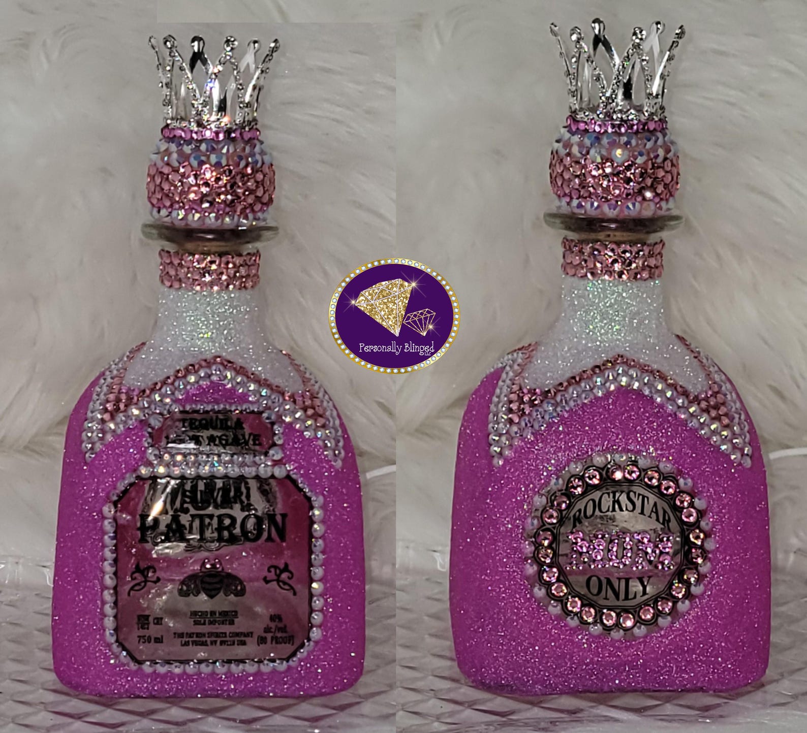 Blinged Pink Liquor Bottle Set: Personalized Peek-a-boo, Glitter Shot ...