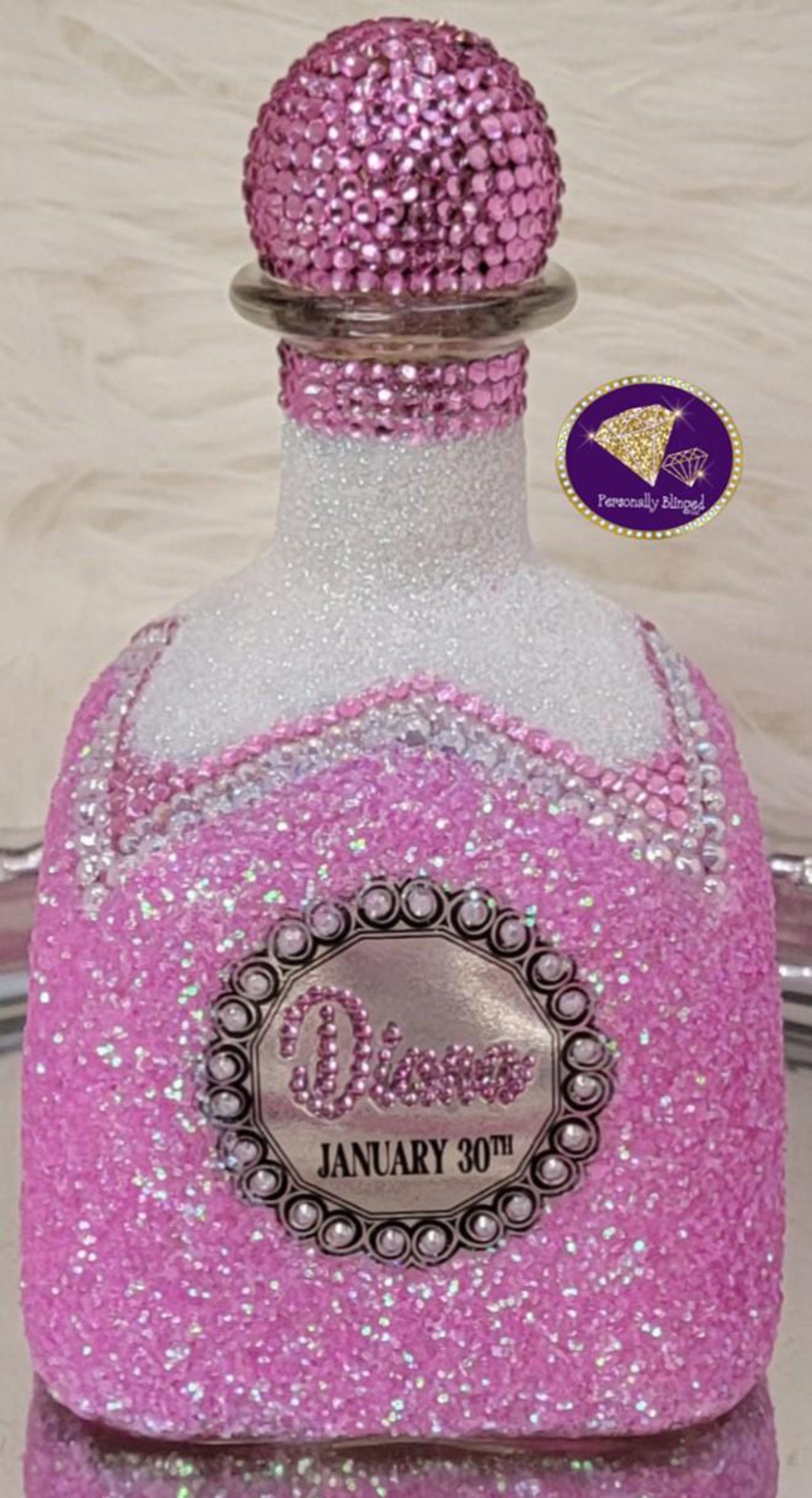 Blinged Pink Liquor Bottle Set: Personalized Peek-a-boo, Glitter Shot ...