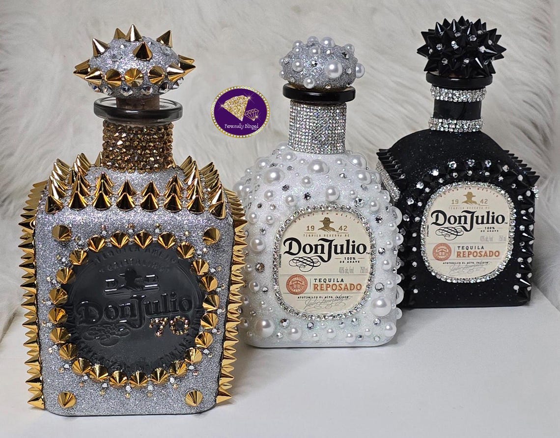 Blinged Tequila Bottle: Silver & Gold Spiked Glam Decor (750ml) "jagged ...
