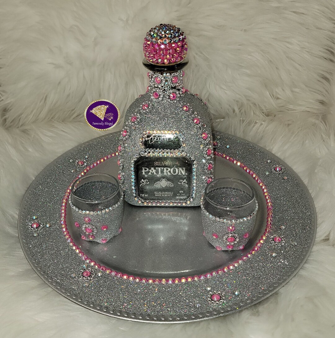 Grace--blinged Out 750ml Tequila Bottle and Shot Glass Set With ...