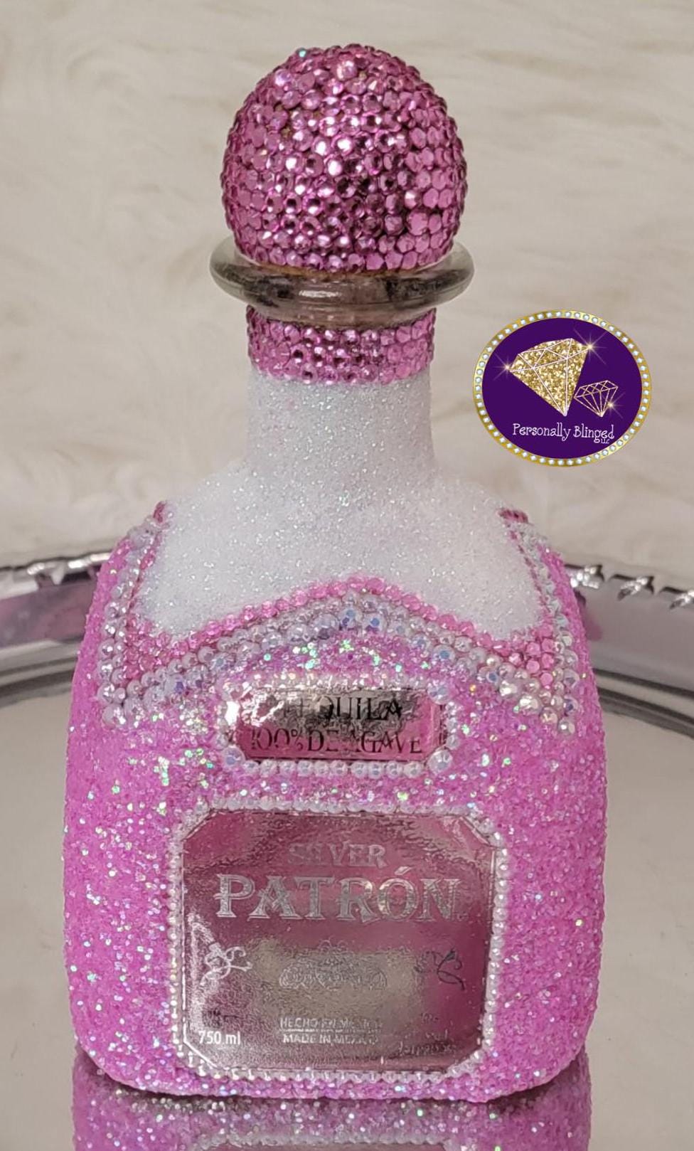 Blinged Pink Liquor Bottle Set: Personalized Peek-a-boo, Glitter Shot ...
