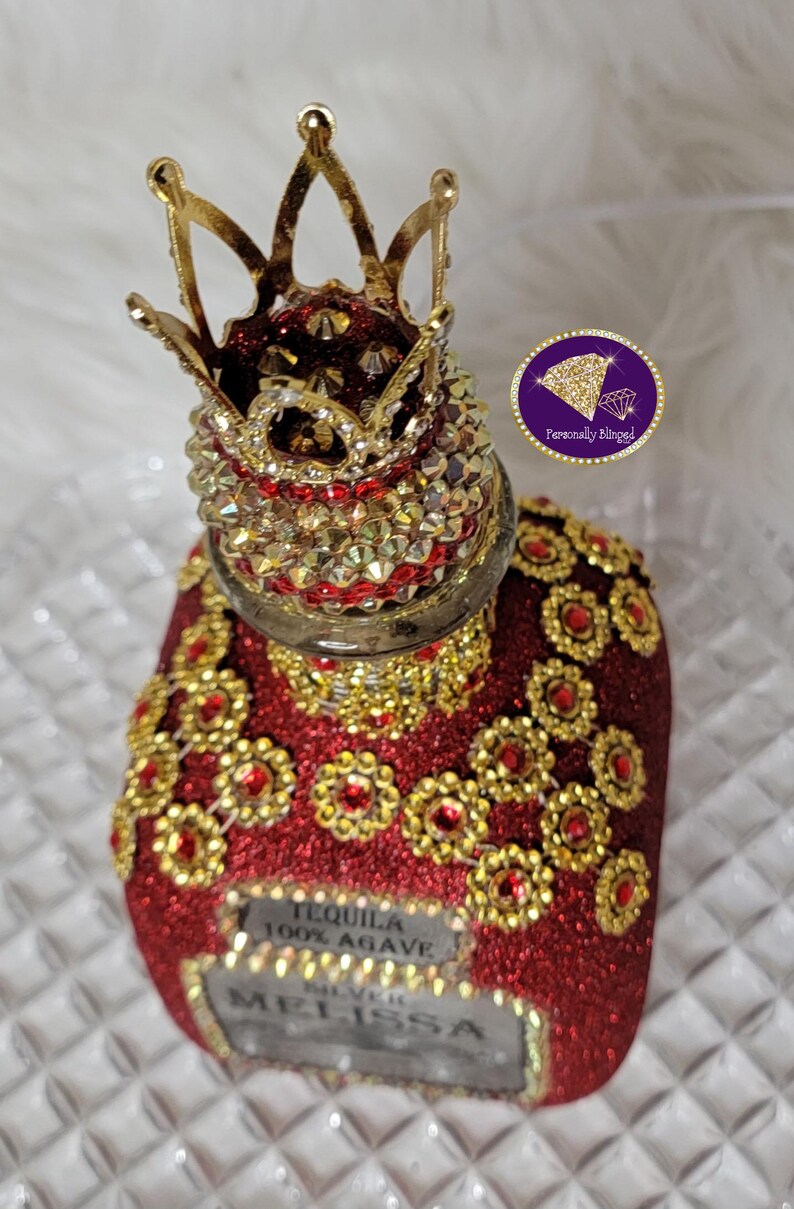Blinged Red Tequila Bottle Set With Glitter Glasses & Tray "lovelee" - Etsy