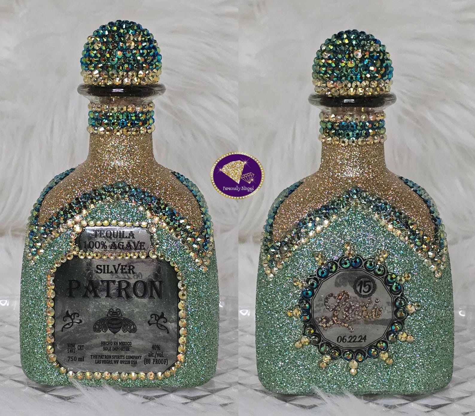 Blinged Pink Liquor Bottle Set: Personalized Peek-a-boo, Glitter Shot ...