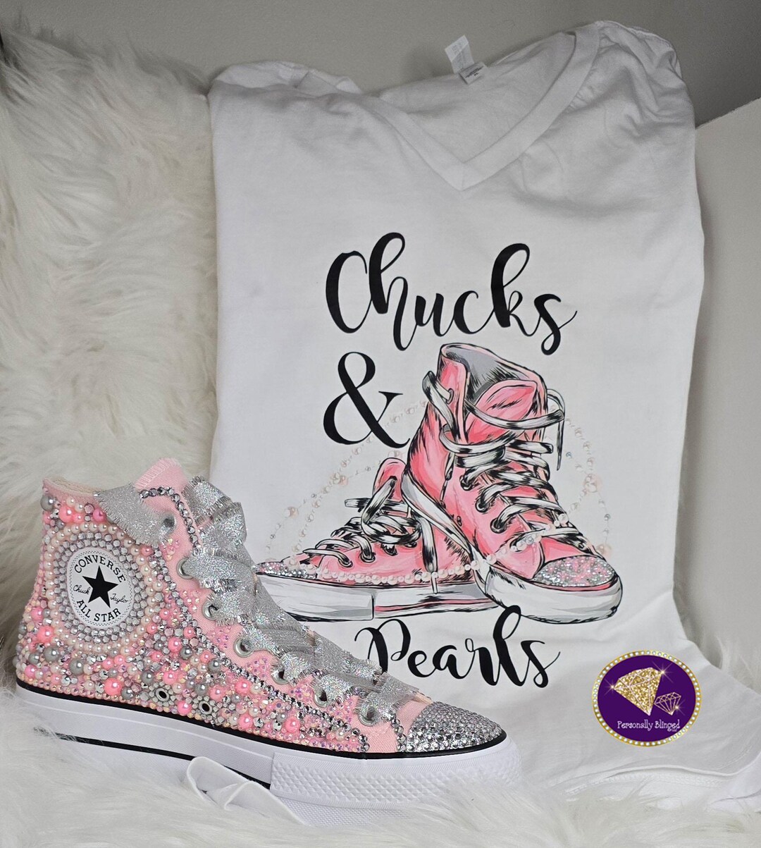 Chuckie--authentic Custom Blinged Chucks--chucks and Pearls Set With Matching Embellished Tee ...
