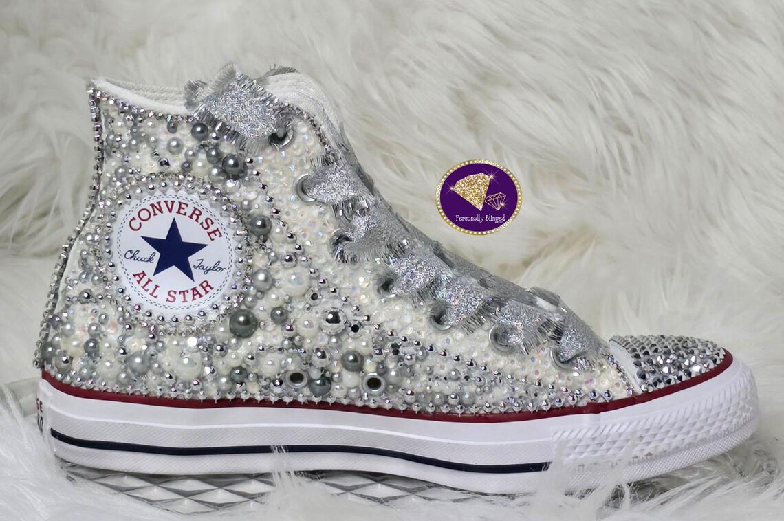 Chuckie4--authentic Custom Blinged Chucks--chucks and Pearls - Etsy