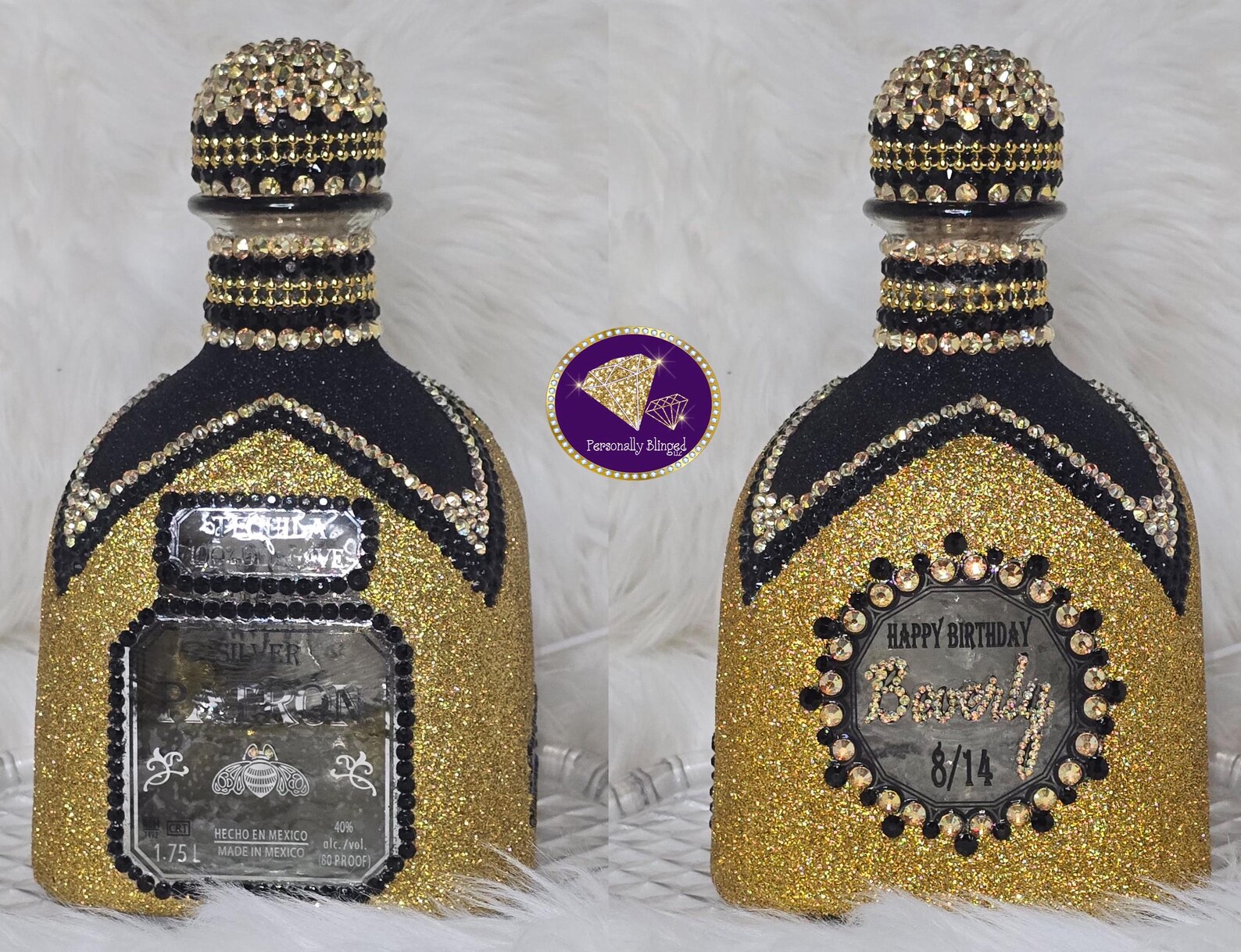 Blinged Pink Liquor Bottle Set: Personalized Peek-a-boo, Glitter Shot ...