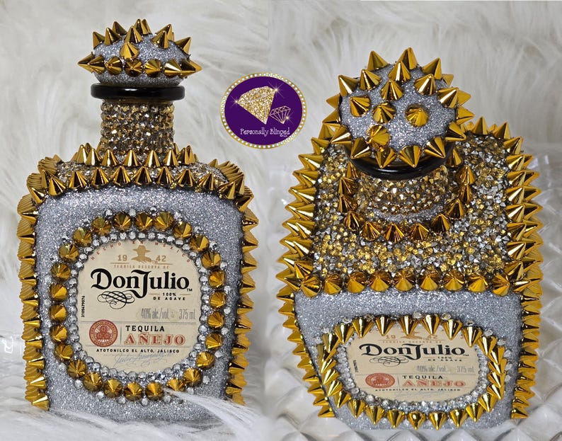 Blinged Tequila Bottle: Silver & Gold Spiked Glam Decor (750ml) "jagged ...