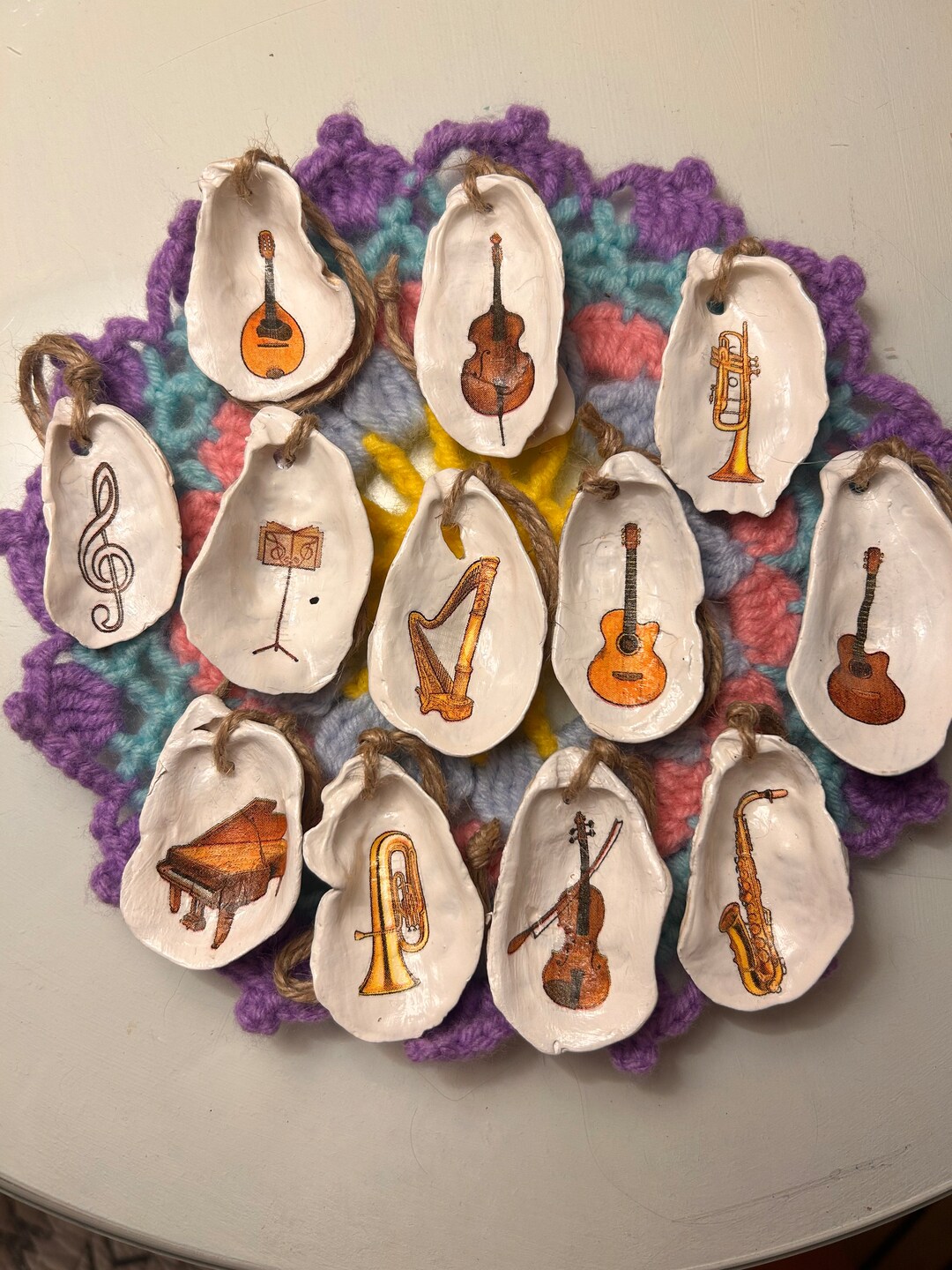 Set of 12 ORCHESTRA Instruments / Ornaments /oyster Shells /violin ...