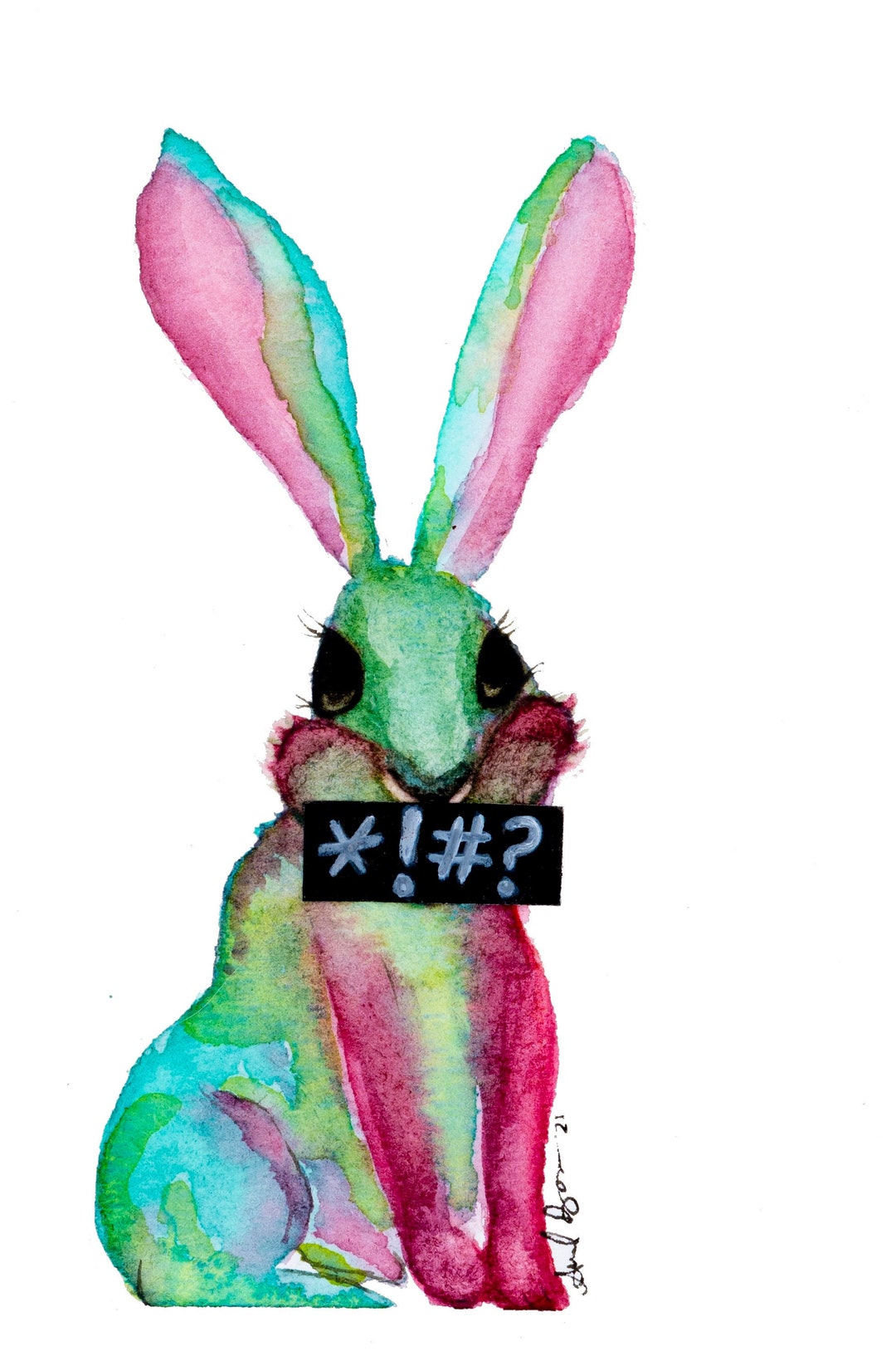 Swearing Rabbit, Watercolor Art Print - Etsy