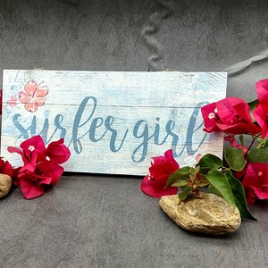 Beach Sign Surfer Girl Weathered Painted Wood (1 Sign Approx. 10 Inches ...