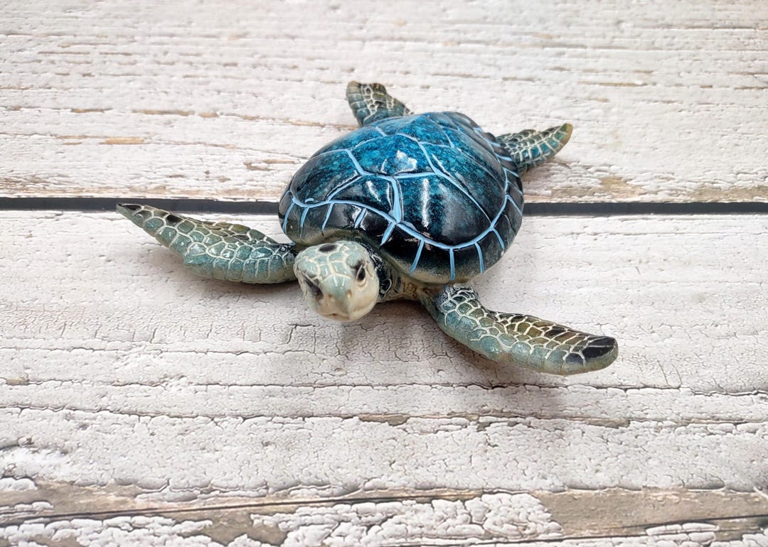 Blue Sea Turtle Figurine Painted Resin (1 Turtle Approx. 5.75+ Inches ...