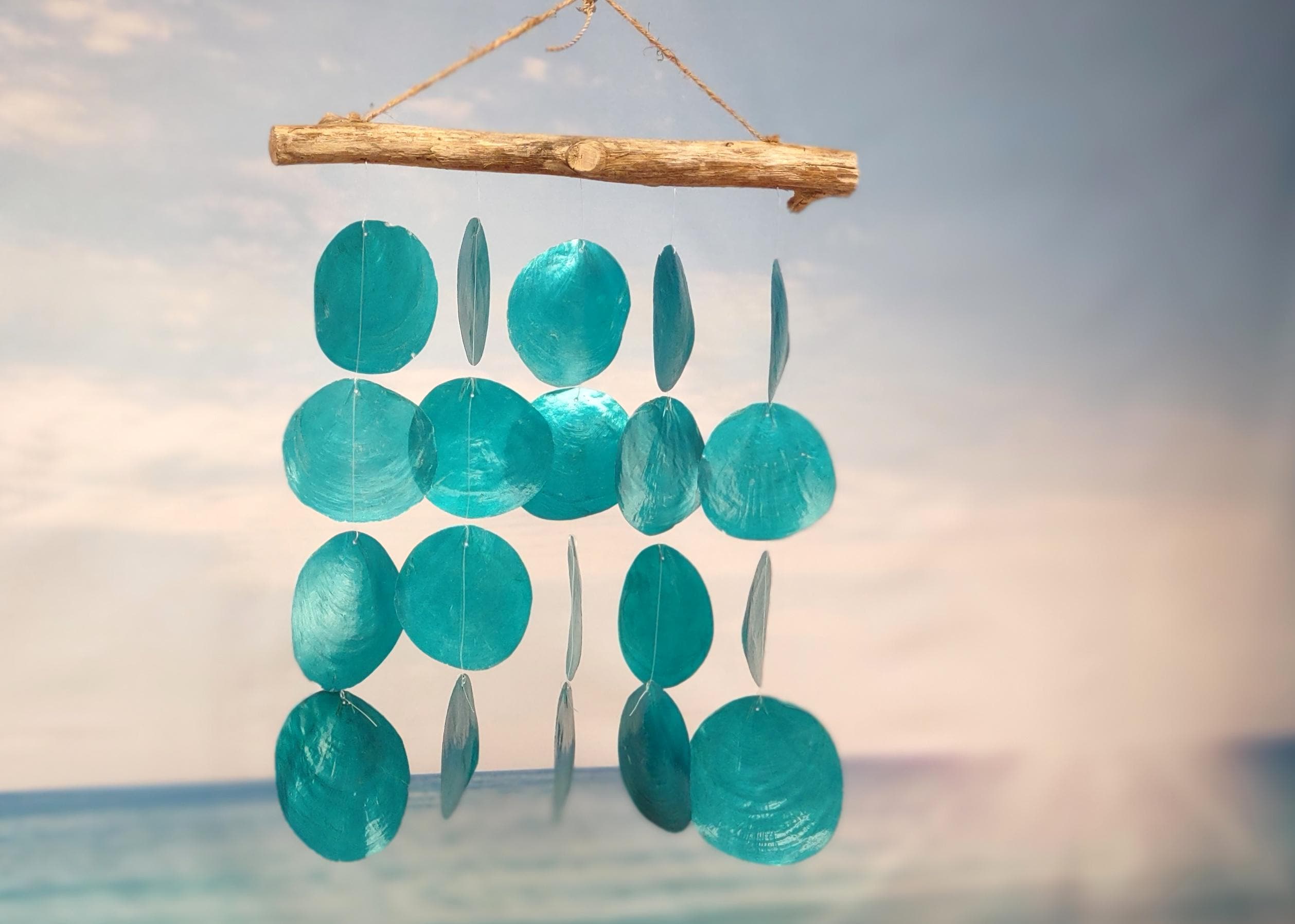 Turquoise Capiz Shell Flat Wind Chime (1 Chime Approx. 13 X 16 Inches ...
