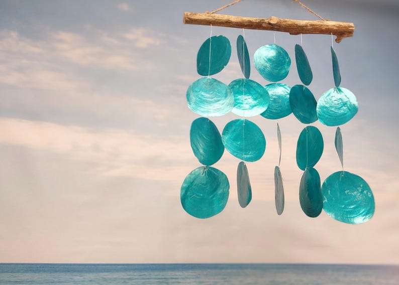 Turquoise Capiz Shell Flat Wind Chime (1 Chime Approx. 13 X 16 Inches ...