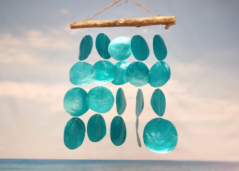 Turquoise Capiz Shell Flat Wind Chime (1 Chime Approx. 13 X 16 Inches ...