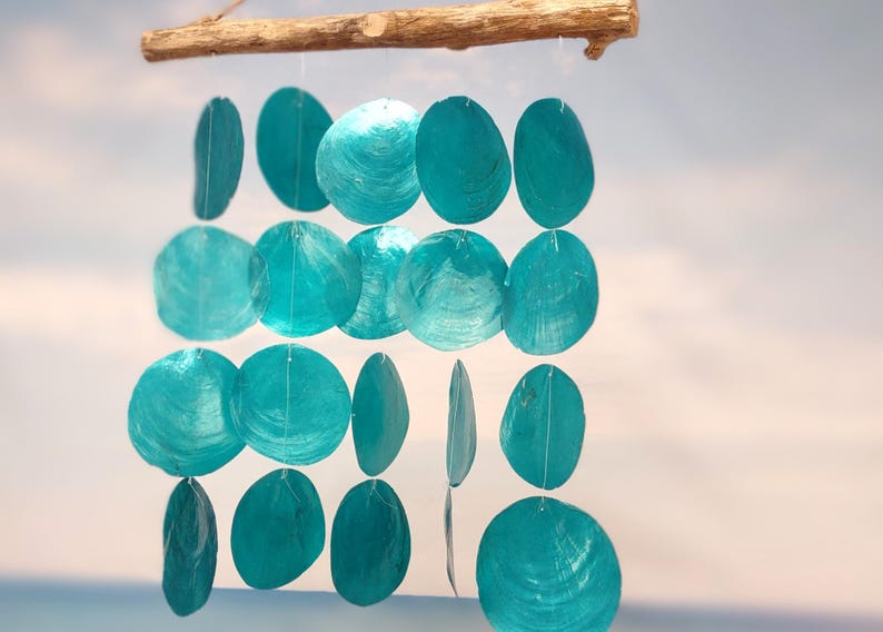 Turquoise Capiz Shell Flat Wind Chime (1 Chime Approx. 13 X 16 Inches ...