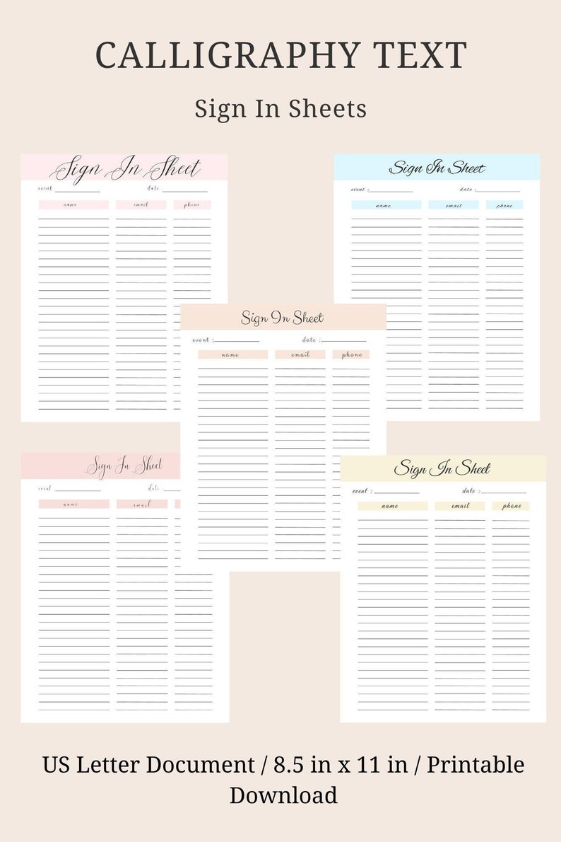 Sign in Sheets Printable Download PDF Document - Etsy
