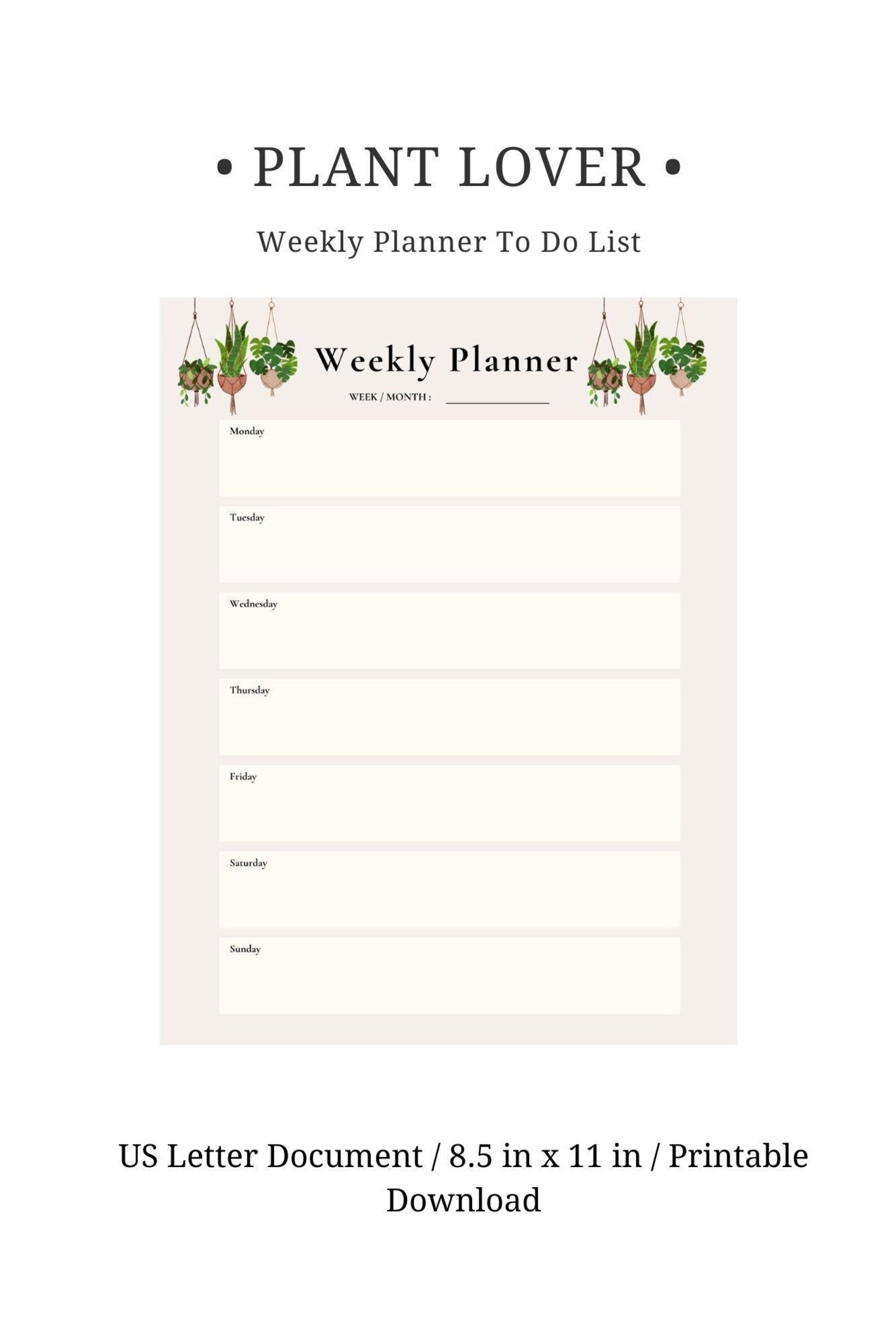 Plant Weekly Planner Daily Planner Sheet Plant Design - Etsy