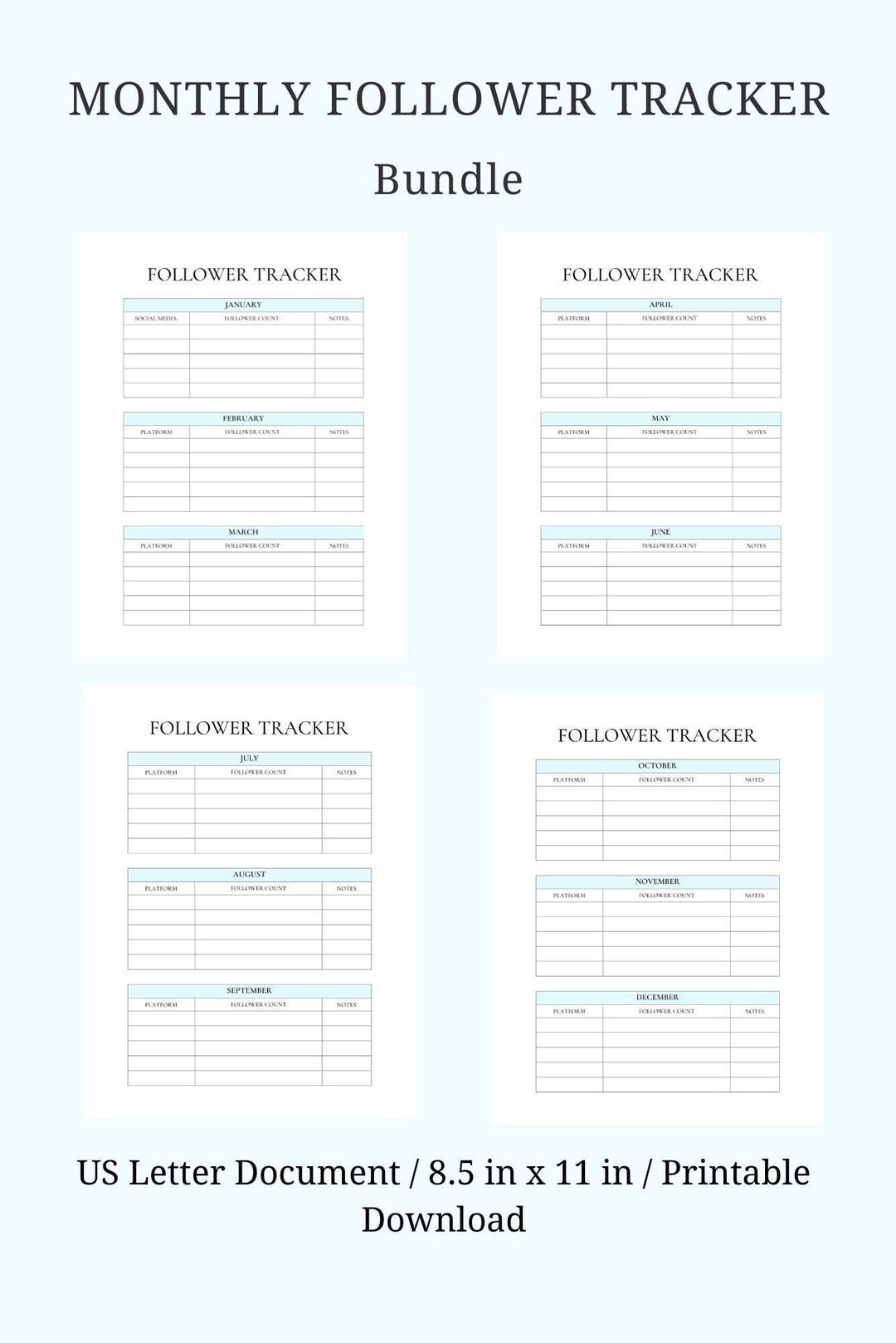 Follower Tracker Printable PDF Download - Etsy